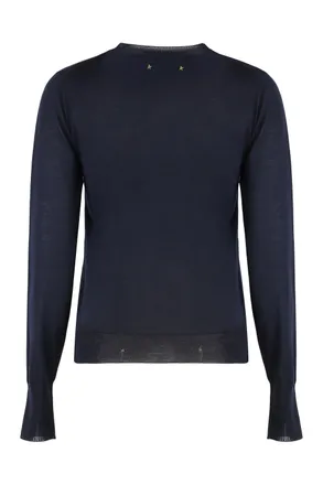 Golden Goose Womens Round-Neck Virgin Wool Sweater Dark Blue