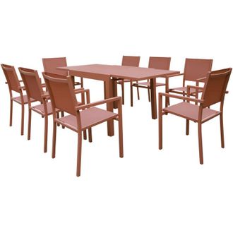 Happy Garden Salon de jardin VENEZIA extensible 90/180 en textil&egrave;ne terracotta 8 places - aluminium terracotta