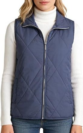 Generic Gilet matelass&eacute; sans manches pour femme avec fermeture &eacute;clair et col montant rembourr&eacute;, bleu marine, XXL