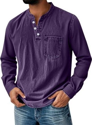 Generic Polo confortable et fluide pour homme, coupe classique, d&eacute;contract&eacute;, vintage, boutonn&eacute;, l&eacute;ger et respirant, t-shirts dext&eacute;rieur, violet, 5XL