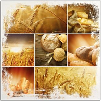 Wallario Wandbild aus Holz Getreide und Brotsorten aus Weizen - 40 x 40 cm in Premium-Qualität: Brillante Farben