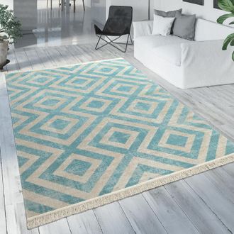 Paco Home Paco Home - Tapis Ext&eacute;rieur Bleu Blanc Balcon Terrasse Motif Losanges Design Scandinave 200x280 cm