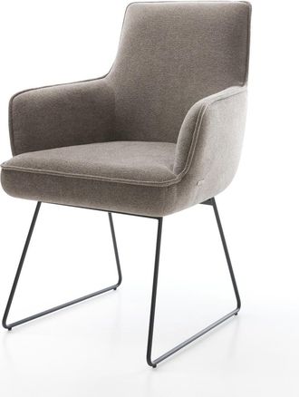 DELIFE Esszimmerstuhl Heira-Flex mit Armlehnen Strukturstoff Soft Taupe Kufengestell Schwarz Taschenfederkern, Esszimmerst&uuml;hle
