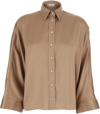 Brunello Cucinelli Femme, Blouses et Chemises, Beige, Taille: 40 FR Silk Satin Blouse