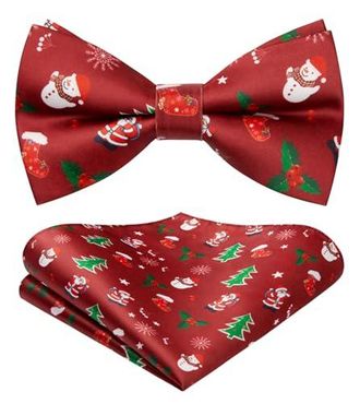Hisdern Noeud Papillon Noel Rouge Homme P&egrave;re No&euml;l Noeud papillon Carre de Poche Set pour F&ecirc;te Cadeau Pr&eacute;-nou&eacute;s
