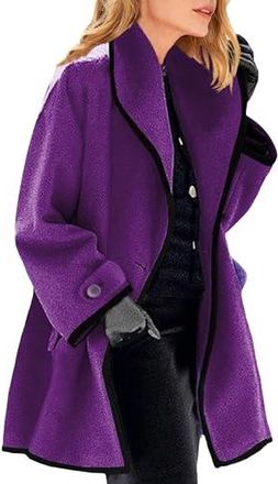 Generic Mid Length Winter Coats for Women Winter Stand Collar Single Breasted Trench Coat Casual Peacoat Outerwear Purple X Large