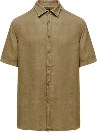 Bomboogie Homme, Chemises, Beige, Taille: XL Linen Short Sleeve Shirt