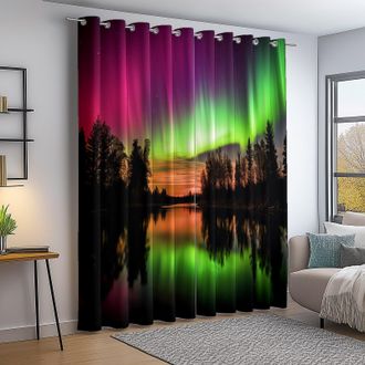 Generic Vorhang Blickdicht Gardinen mit &Ouml;sen, Nat&uuml;rliche Aurora Borealis Muster Verdunklungsvorhange Dekoschal Thermovorhang K&auml;lteschutz f&uuml;r Schlafzimmer Kind