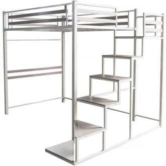 Habitat et Jardin Lit mezzanine en m&eacute;tal avec escalier LENA - 140 x 190 cm - Blanc
