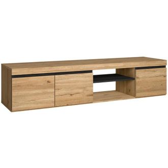 Skraut Home Skraut Home - TV-M&ouml;bel mod.NATURALE Eiche/Schwarz, 2 T&uuml;ren und 2 Wohnungen, Wohn- und Esszimmer, 160x40x41cm