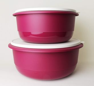 Tupperware Peng Sch&uuml;ssel 9,5L + 6,0L in Brombeere Wei&szlig; R&uuml;hrsch&uuml;ssel, Serviersch&uuml;ssel + Trinkbecher Prinzessin