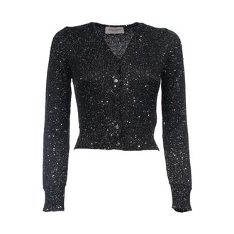 Ermanno Scervino Femme, Pulls, Noir, Taille: 36 FR Gilet Court à Sequins avec Bordure Côtelée