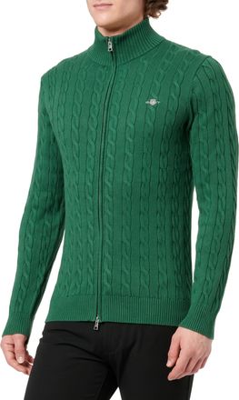 GANT Herren Cotton Cable Zipped Cardigan Strickjacke, Forest Green, L