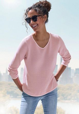 Vivance V-Ausschnitt-Pullover mit Kontrastkanten, casual