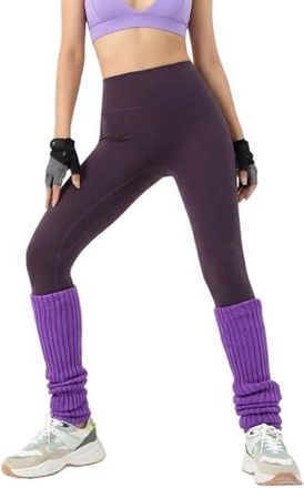 Generic Y2K Harajuku Jambi&egrave;res longues et souples en tricot c&ocirc;tel&eacute; uni pour femme, violet, taille unique