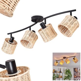 HOFSTEIN Deckenleuchte Cavaca, moderne Deckenlampe aus Metall/Rattan in Schwarz/Natur, 4-flammig, mit verstellbaren Strahlern, Leuchte im Boho-Design, 4 x E14,