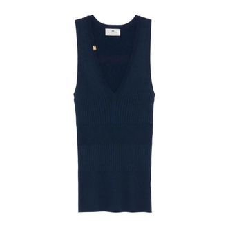 Elisabetta Franchi Geripptes Top mit V-Ausschnitt - - Tops - Damen - Blau - XL