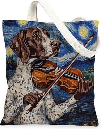 Generic Sac fourre-tout en toile &agrave; poil court allemand pour faire du shopping 33 x 38,1 cm, motif violon &eacute;toil&eacute;, sac &agrave; bandouli&egrave;re r&eacute;utilisable pour femme, pe