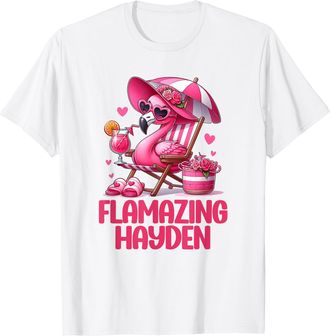 BDAZ Flamazing Hayden Pink Flamingo Tropical Beach Trip Damen T-Shirt