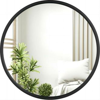 Woltu Miroir Rond Mural 60x60cm, Cadre en Métal Noir, Miroir Décoratif pour Salle de Bain, Chambre, Salon, Couloir