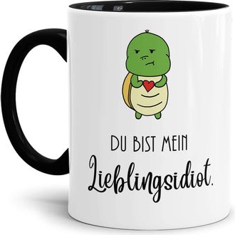 Tassendruck Schildi-Tasse mit Spruch Du bist mein Lieblingsidiot/Liebe/Paar/Kaffeetasse/Schildkr&ouml;te/Lustig/Innen & Henkel Schwarz