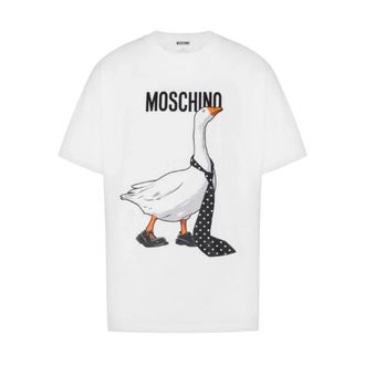 Moschino Homme, Tops, Blanc, Taille: S T-shirt en polyester