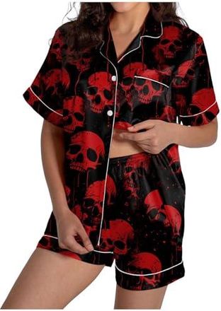 Generic Tenues deux pièces pour femmes 2026 Ensemble short à manches courtes et col en V, Rouge, XXL