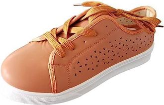 QUINTRA Couleur unie, respirante, creuse, lacets, fond plat, chaussures décontractées, chaussures souples pour femme, Orange, 39 EU
