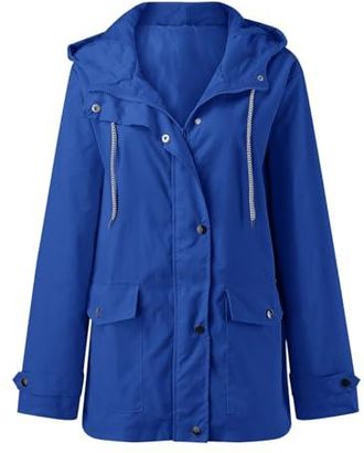 Generic Vestes imperm&eacute;ables &agrave; capuche pour femmes 2026 avec poches solides &agrave; fermeture &eacute;clair pour entra&icirc;nement en plein air coupe-vent, bleu, XXL