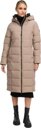 Marikoo Damen Wintermantel (XS-6XL) - gesteppt, abnehmbare Kapuze, 6 Taschen, Rippkragen - N079 - TaupeGrey Gr&ouml;&szlig;e 6XL - Gr.6XL