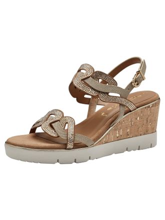 Tamaris Damen Plateau Sandalen Vegan Keilabsatz Sommer; ALMOND/braun; 40