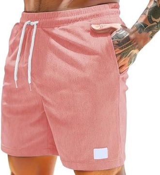 Generic Corduroy Short court pour homme - En velours côtelé - Léger - Couleur unie - Avec poches - Bermuda - Short de loisirs - Cordon de serrage - Short de s