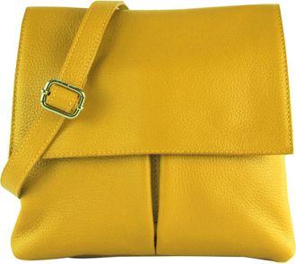 modamoda.de T63LEDER Damen Leder Umh&auml;ngetasche Schultertasche handmade in Italy, Farbe:Sonnengelb