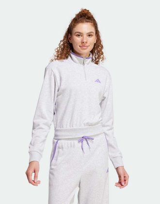 adidas adidas Performance - Essentials Color Pop - Veste de survêtement courte en tissu éponge avec col zippé - Gris clair chiné