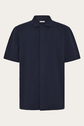 Knowledge Cotton Apparel Herren vegan Hemd Herren Relaxed Seersucker Short Sleeve Night Sky