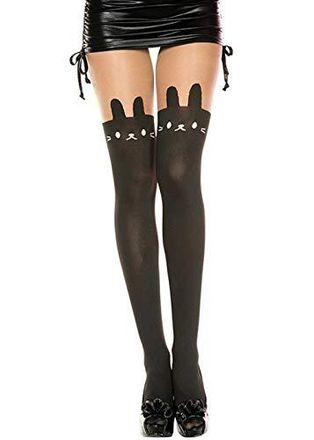 Music Legs Collant nylon fantaisie opaque noir t&ecirc;te de lapin
