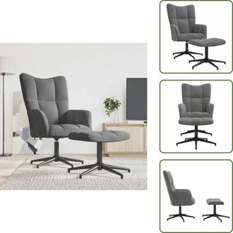 vidaXL The Living Store - Relaxsessel mit Hocker Dunkelgrau Samt - Samtsofa - Wohnzimmersofa - Lounge Chair - Drehstuhl - Sessel Grau