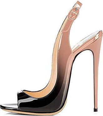 EDEFS Peep Toe Sandales,Femmes Chaussures Bout Ouvert,High Heel Bride Arrière Sandales,Noir Nude - T.40