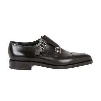 John Lobb Homme, Chaussures, Noir, Taille: 42 1/2 EU Mocassins en Cuir Noir Double Boucle