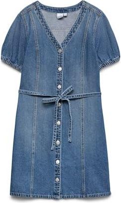 Vero Moda Neck Short Dress Vmjanet SS Noos Robe Courte col en V, Denim Bleu médium, XL Femmes