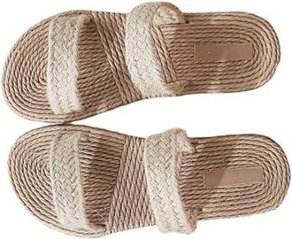 Garneck Sandales de Plage Femme Paille Tressée Légères et Plates Confortables pour Jardin Beige