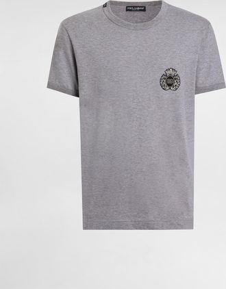 Dolce & Gabbana Baumwoll-t-shirt Mit Wappenpatch - Mann T-shirts Und Polos Grau 50