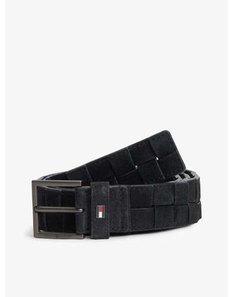 Tommy Hilfiger G&uuml;rtel aus gewebtem Wildleder in Schwarz mit Emaille-Flag