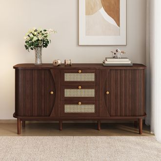 Generic Sideboard mit Rattanschubladen und Schiebetüren - verstellbare Einlegeböden, gewölbte Oberplatte, geräumige Aufbewahrung, Elegantes Wohnzimmer- und Es