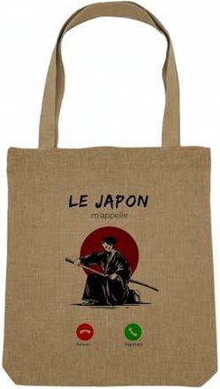 Fabulous Sac Shopping Tote Bag Aspect Lin - Le Japon MAppelle Samoura&iuml; Culture Manga - Sac de Courses Toile Epaisse 360g Beige Naturel Cabas Port&eacute; Epaule Solid