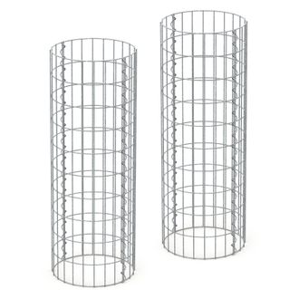 ECD Germany Gabionen-S&auml;ule Steinkorb 2er Set &Oslash;35x100cm Rund verzinkter Stahl Maschenweite 5x10cm Drahtst&auml;rke 4mm Wetterfest Korrosionsbest&auml;ndig Gabionenkorb Garte