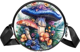 Generic Sac &agrave; bandouli&egrave;re rond rond pour femme, motif champignon tropical, avec fermeture &eacute;clair, bretelles r&eacute;glables, style d&eacute;contract&eacute;