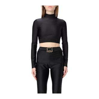 Just Cavalli Schwarzes Crop Top mit hohem Kragen - - Tops - Damen - Schwarzk - M