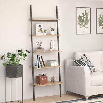 vidaXL Tag&egrave;re inclin&eacute;e &agrave; 5 niveaux Marron clair et noir 64x34x185,5cm Vidaxl
