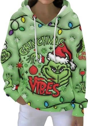 Generic Le Grinch Sweat A Capuche Femme Moche Pulls Pilou 2025 Sweatshirts Femmes Adulte Christmas Vêtements Chaud Noel Vetement De Costume Deguisement Pull S